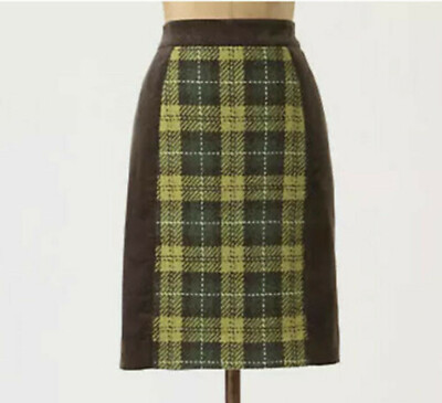 Anthropologie MAEVE Brown Corduroy & Lime PLAID SWATHE PENCIL Retro ...