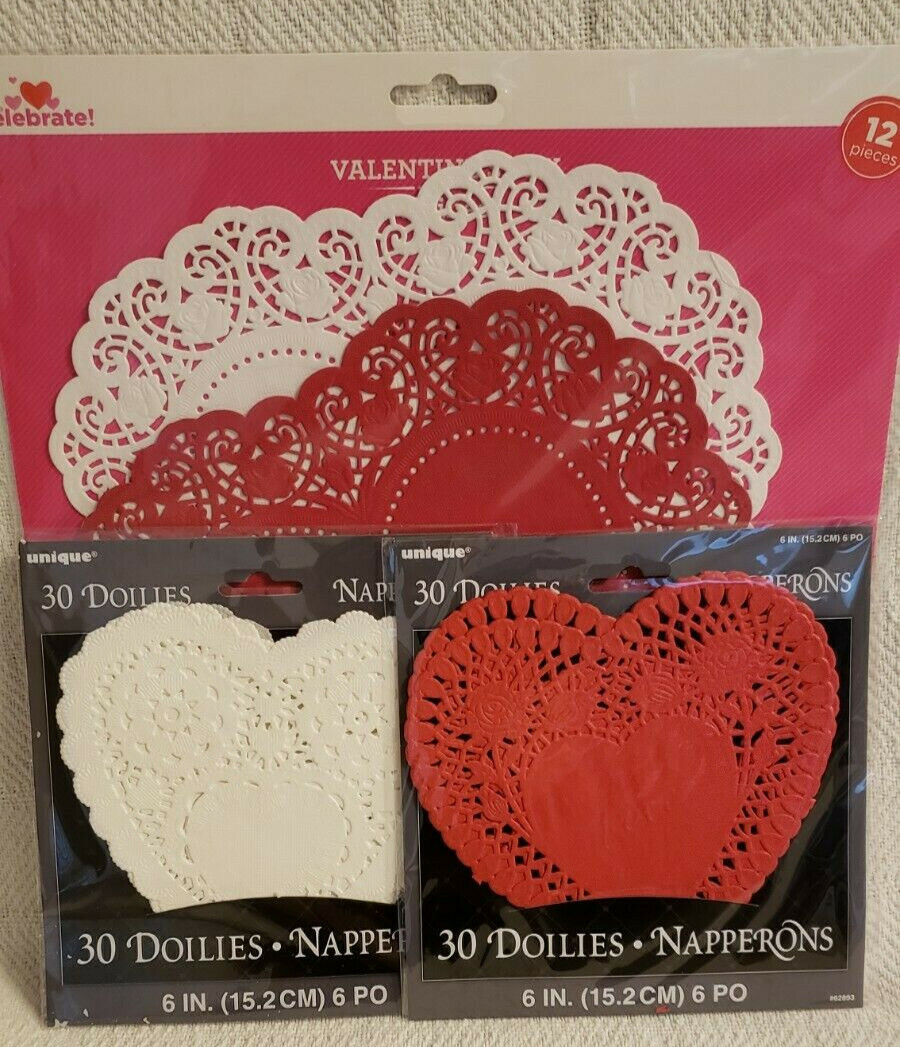 Heart Shaped Paper Lace Dollies 72 pcs Assorted 6 inch & 10 inch Red ...