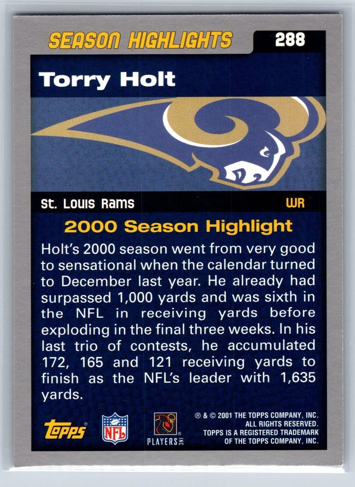 2001 Topps #288 Torry Holt Season Highlights St. Louis Rams | eBay