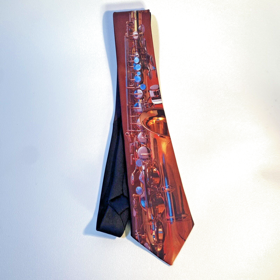 VTG Ralph Marlin Mens Tie Necktie Saxophone Novelty Black Blue Purple ...