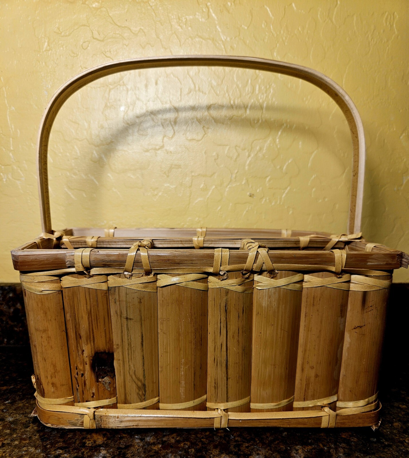 Handmade Vintage Bamboo Utensil caddy with handle. Boho Bohemian Chic ...