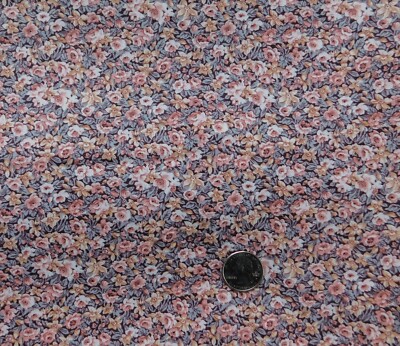 M315 Peter Pan Rose Slate Blue Gray Floral Fabric Calico Cotton 1 Yd x ...