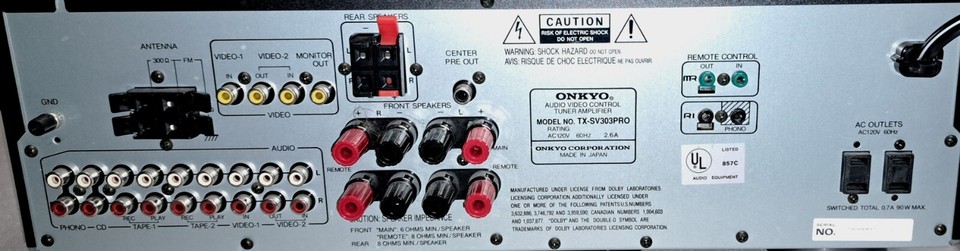 ONKYO TX-SV303PRO RI AUDIO VIDEO CONTROL TUNER AMPLIFIER & REMOTE ...