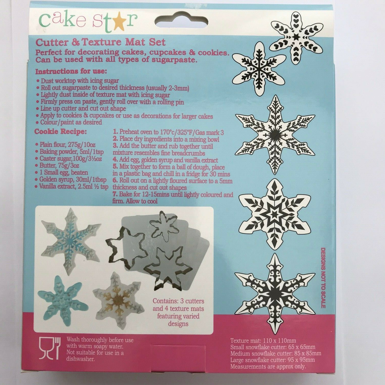 Culpitt Cake Star 3 SNOWFLAKE CUTTERS and 4 TEXTURE Mats Sugarcraft Art ...