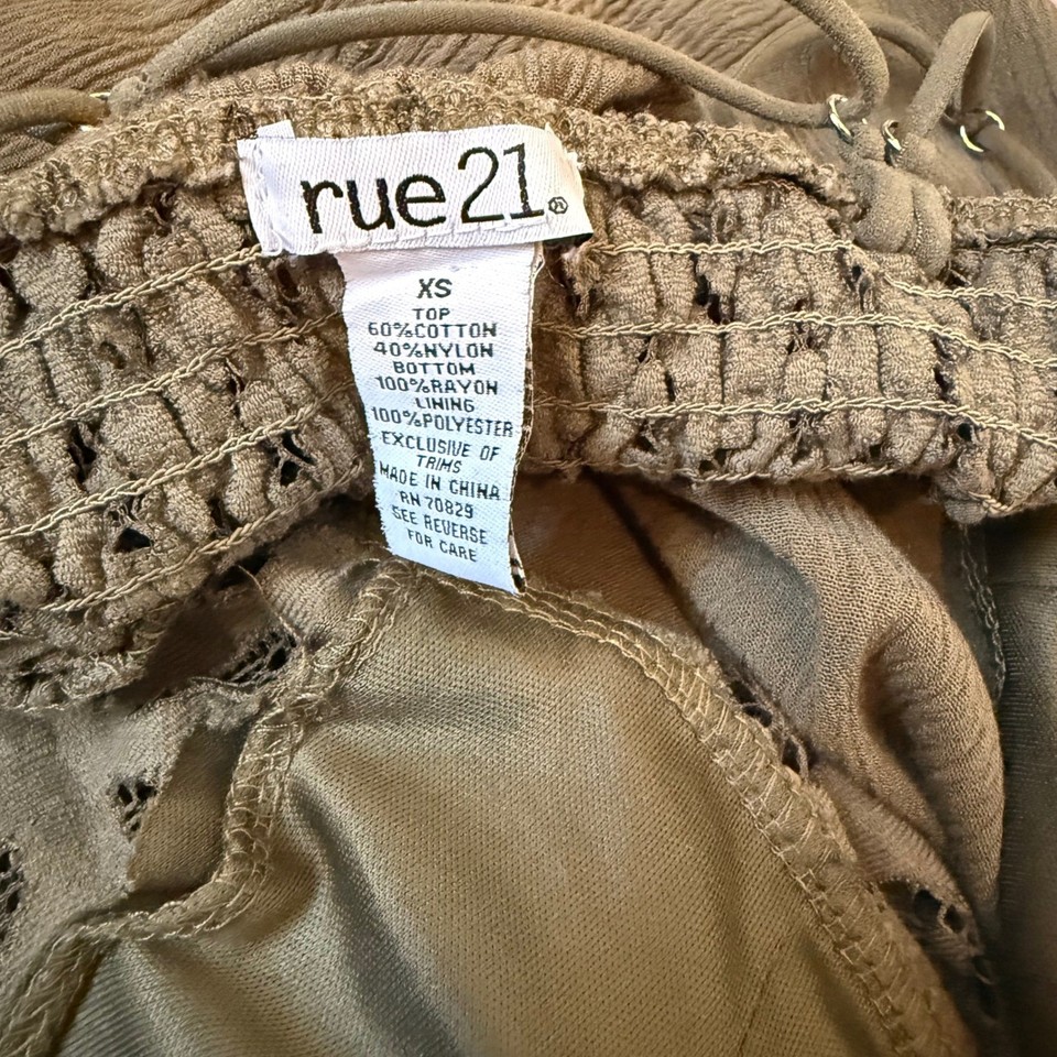 Rue21 Olive Green Crochet Lace Sleeveless Dress XS Boho Casual Party | eBay