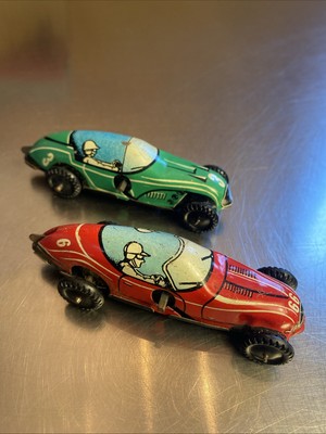 2 Vintage Tin Wind - Up Race Cars Red #6 and Green #3 Marx. HTF* | eBay
