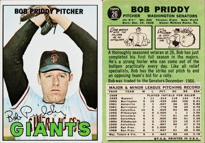 1967 Topps Baseball Card #26 Bob Priddy (Trade Line) San Francisco ...
