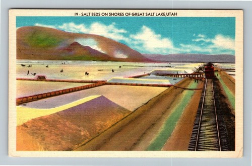 Great Salt Lake UT-Utah, Salt Beds On Shores Vintage Souvenir Postcard ...