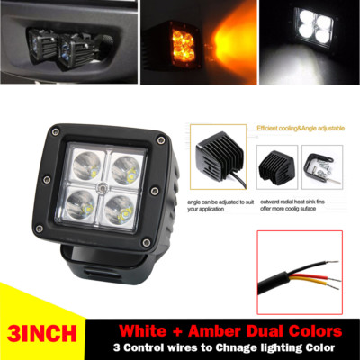 1x 3inch 24W White & Amber Dual Colors LED Work Light Cube Pod Offroad ...