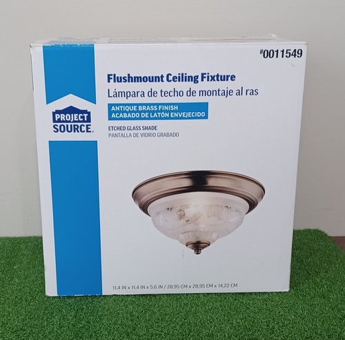 Project Source Antique Brass Etched Glass Light Fixture Flush Mount ...