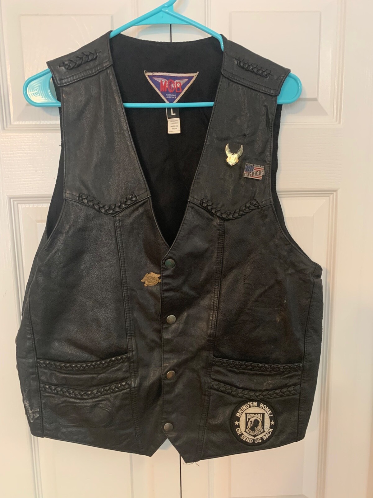 Harley Davidson MOB Leather Motorcycle Vest Patches… - Gem