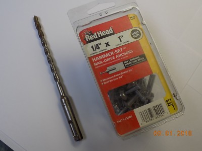 DEAL DEWALT 1/4" Rotary Drill Bit, 25 RED HEAD HAMMER SET NAIL ANCHORS ...