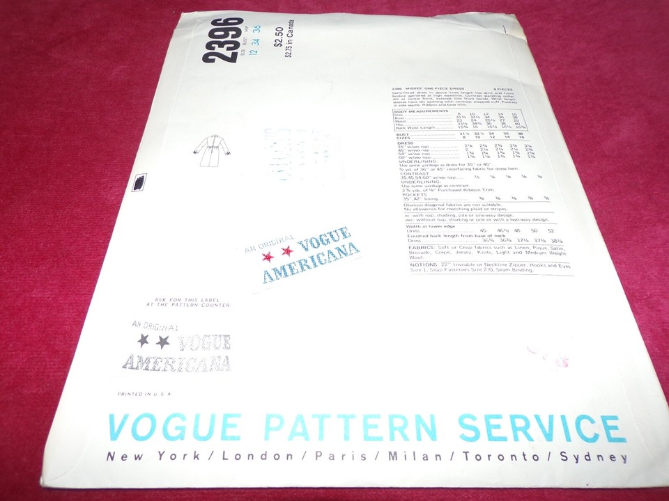 🌷VOGUE AMERICANA #2396 - DESIGNER TEAL TRAINA - LADIES PATTERN w/LABEL ...