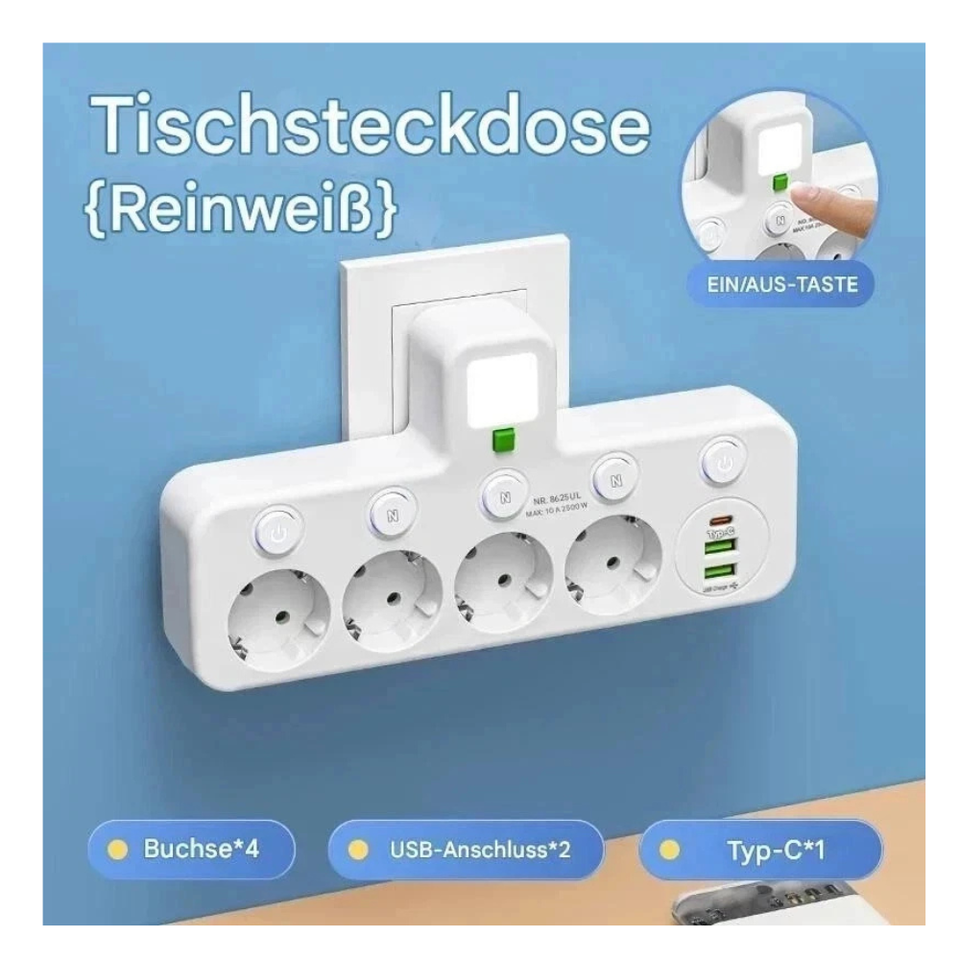 4 Fach EU Steckdose Mehrfachstecker Steckdosenleiste Adapter Mit USB ...