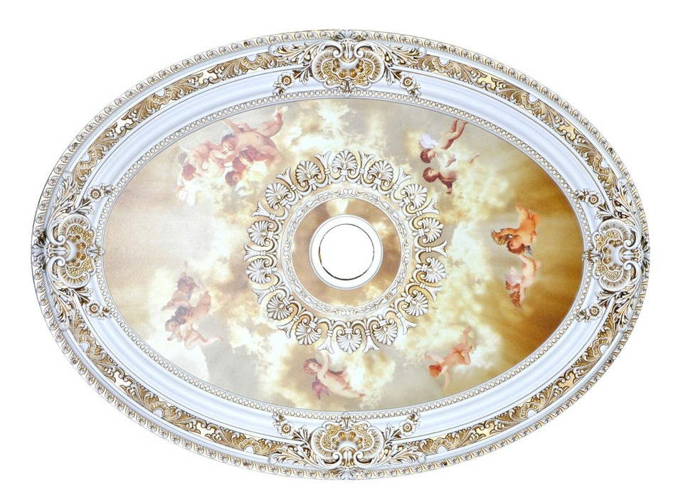 43" OVAL CHANDELIER CEILING MEDALLION ANGELS CLOUDS FOYER LIVING DINING ...