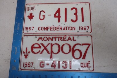 Quebec Canada License Plate Tag PQ 1967 Montreal Pair Government Expo67 ...