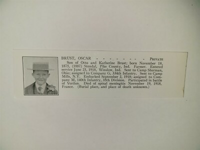 Oscar Brust Stendal Indiana 140th Infantry 35th Division Company M 1921 ...