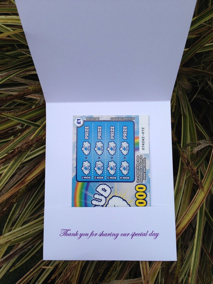 10 x Personalised Lottery ticket holders,Wedding favours, scratch card ...