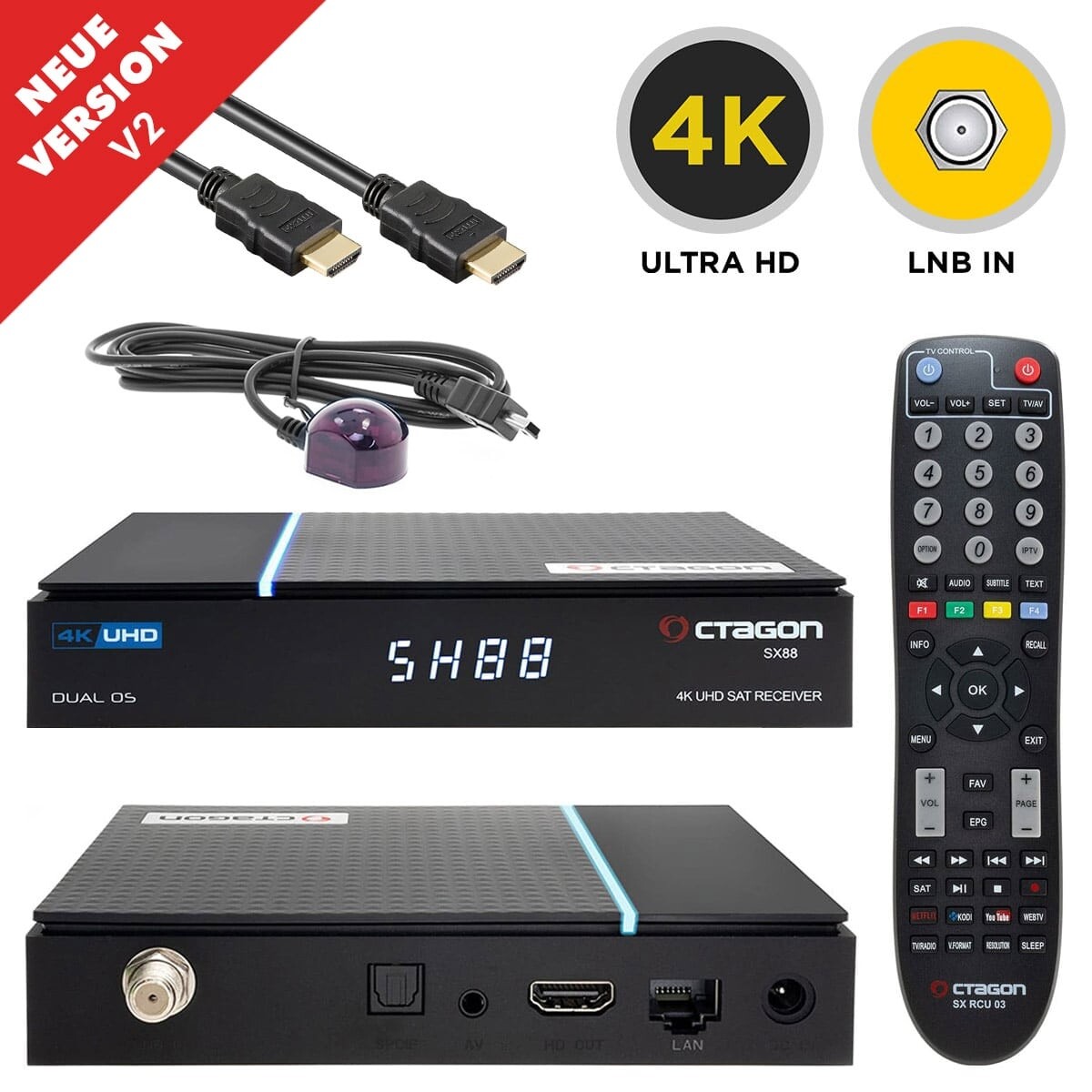 Octagon SX88 V2 4K UHD Satellite Receiver DVB-S2 Linux H.265 LAN HDMI ...