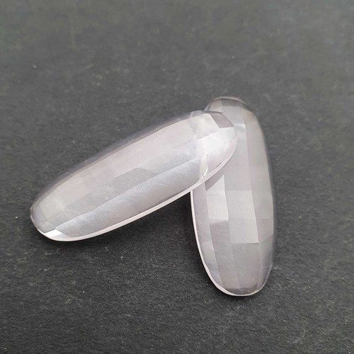 Natural Rose Quartz Oval Checker Cut Loose Gemstone Lot 2 Pcs 14*25 MM ...