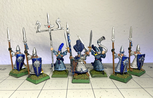 Well Painted 7x Metal High Elf Spearmen w/ Command Warhammer Old World ...