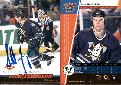 Scott Ferguson Signed 1999-00 Pacific #3 Card Anaheim Mighty Ducks Auto ...