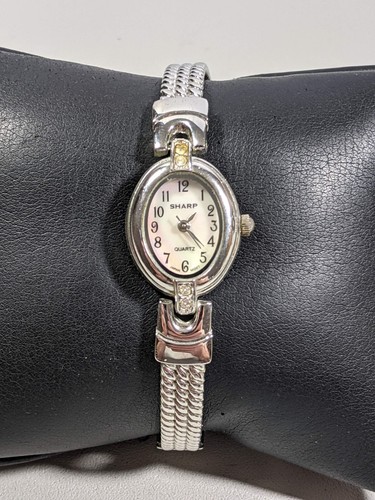 Sharp White Dial Oval Silver Tone Case Bracelet Band Watch 7.25 Inch | eBay