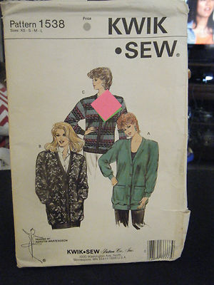 Kwik Sew 1538 Misses Cardigans Pattern - Size XS/S/M/L | eBay