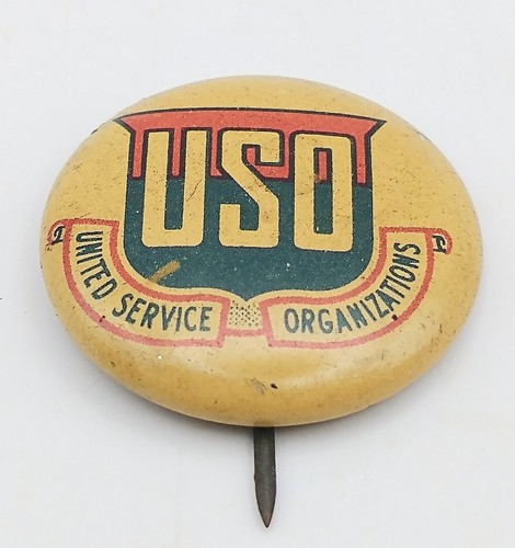 Vintage WWII USO Litho Pinback Button Military United Service ...