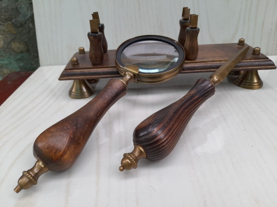 Antique Brass Magnifying Glass With Stand,Letter Opener Marine Nautical ...