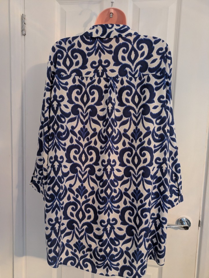 Ladies ROMAN Blue And White Tile Print Blouse Size 18 | eBay UK