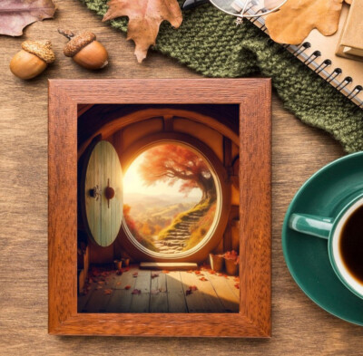 Hobbit Door Hole hovel Home Lord of the rings Autumn Tree leaves Art ...
