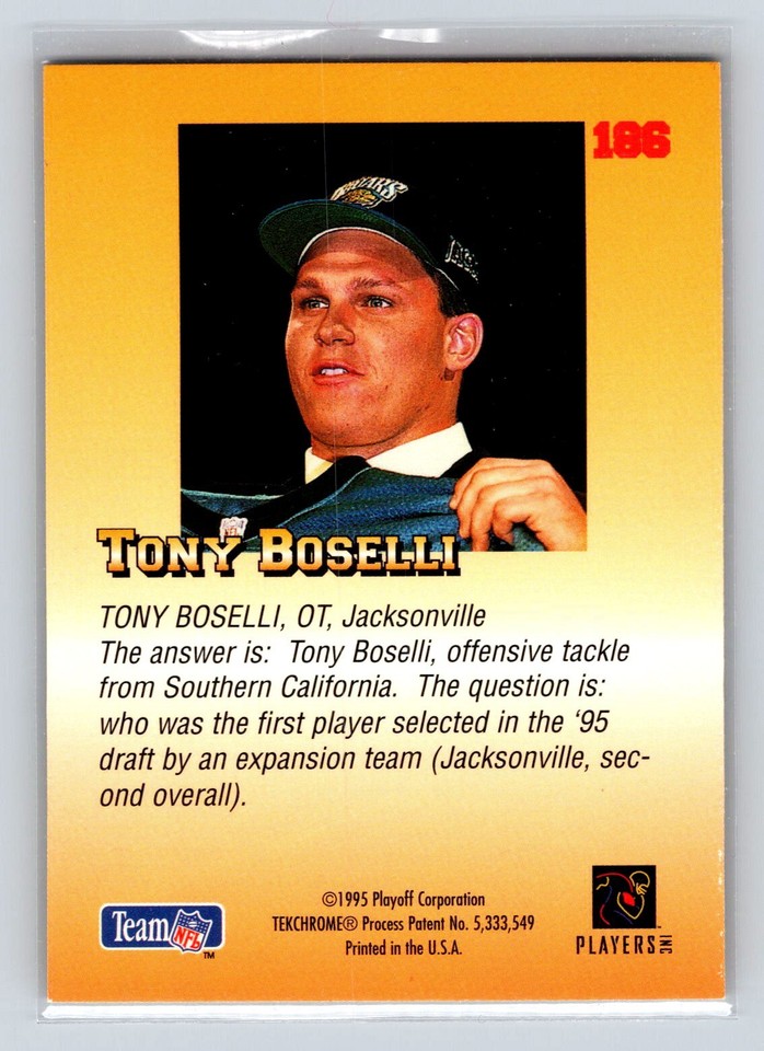 Tony Boselli Rookie 1995 Playoff Prime #186 Jacksonville Jaguars RC 3-1 ...