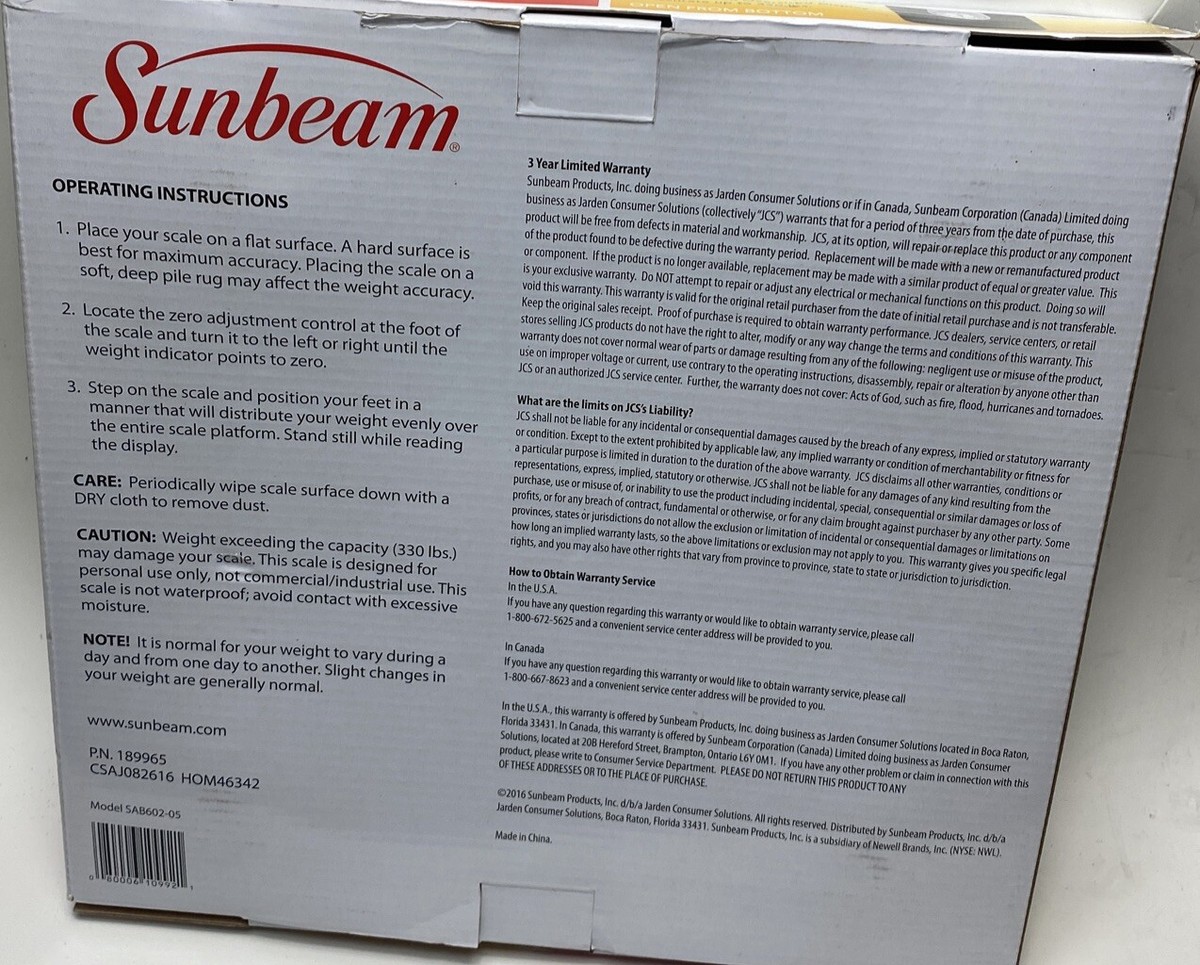 330 Lb Capacity Scale Sunbeam SAB602-05 Full View Dial Bathroom Scale ...