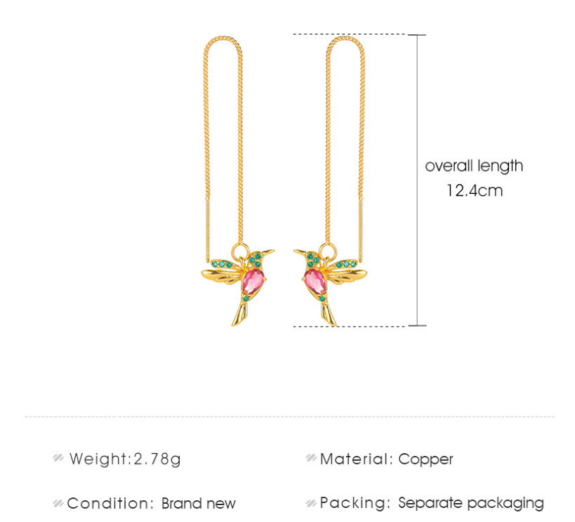 Women Girl Gold Tone Drop Hummingbird Bird CZ Earrings Stud Threader ...