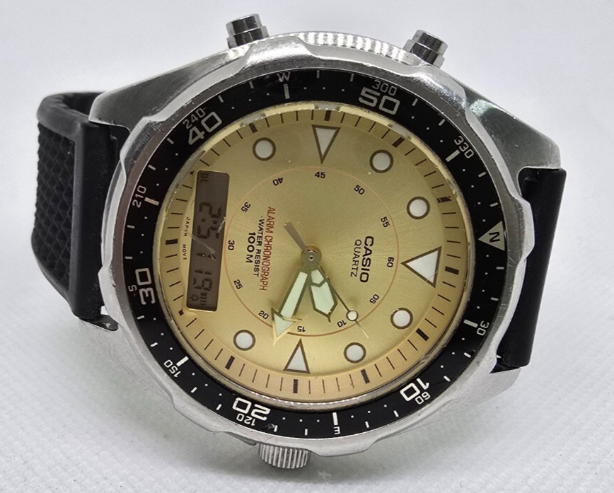 CASIO ARNIE AMW-320R #2701 Vintage Men's Watch Gold Dial Runs 46mm | eBay