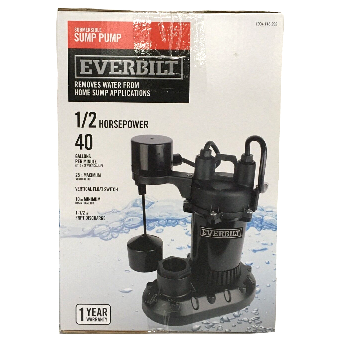 Everbilt Sump Pump Everbilt 1/2 HP Submersible Sump Pump
