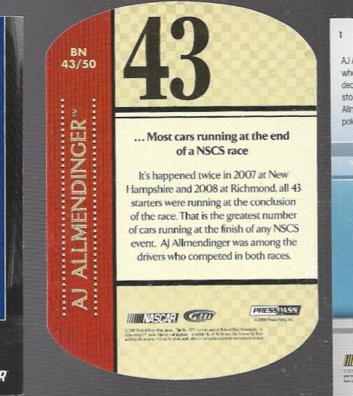 AJ ALLMENDINGER autographed 2010 PRESS PASS #43/50 card NASCAR | eBay