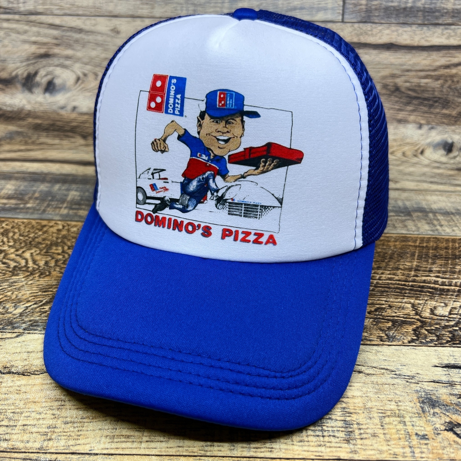 Dominos Pizza Mens Trucker Hat Blue Snapback Retro 80s Cartoon Baseball ...