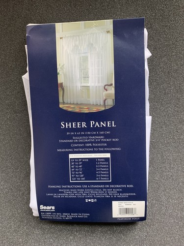New Colormate Sheer Curtain Panel White Platinum Voile 59x63 Washable ...