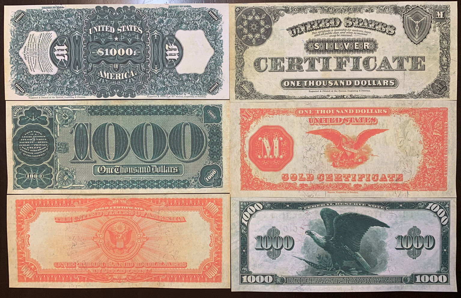 Reproduction Set 1880-1918 $1000 Bills Notes USA Banknotes Currency ...