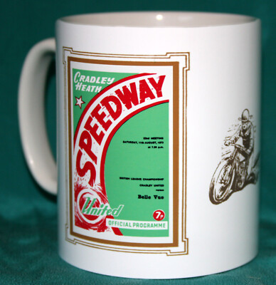 CRADLEY HEATH v BELLE VUE 1973 SPEEDWAY MUG.VINTAGE PROGRAMME DESIGN ...