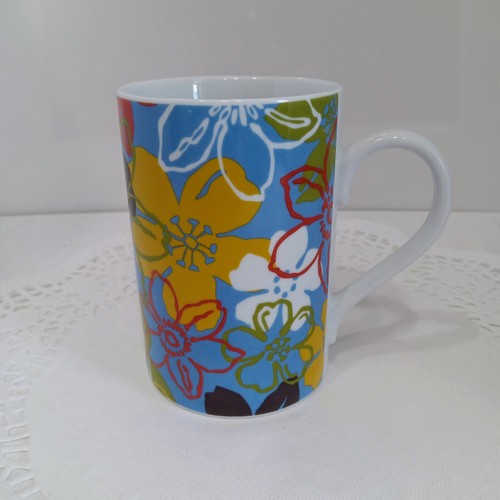 Konitz Floral Coffee Tea Mug Cup Retro yellow, red blue flowers Ceramic ...