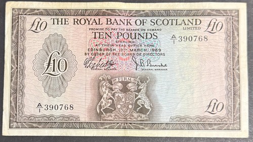 **ROYAL BANK OF SCOTLAND £10 NOTE** **FIRST RUN** **1969** **A/1 390768 ...