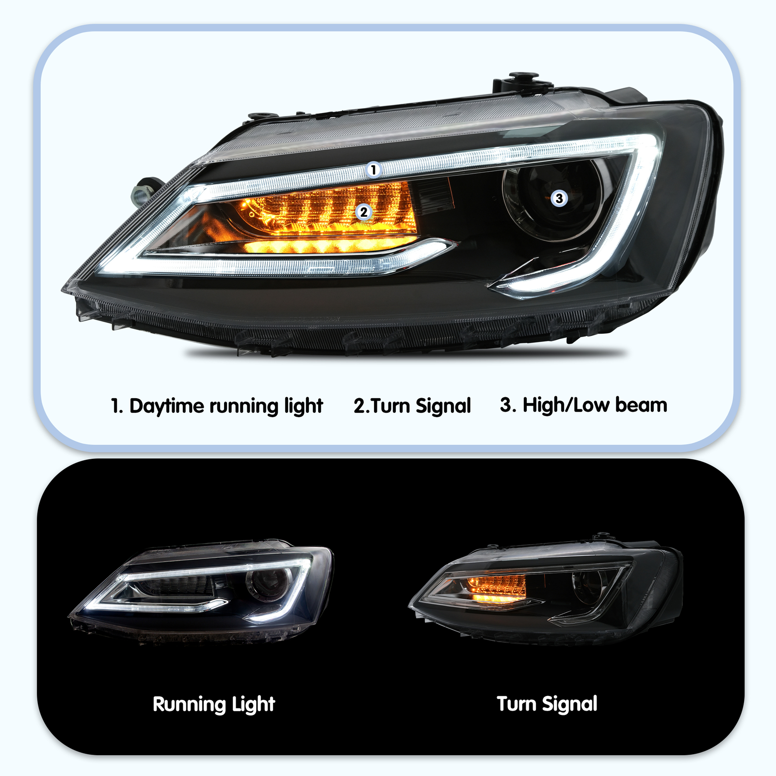 VLAND For 2011-2018 VOLKSWAGEN Jetta MK6 LED Projector Head Lights W ...
