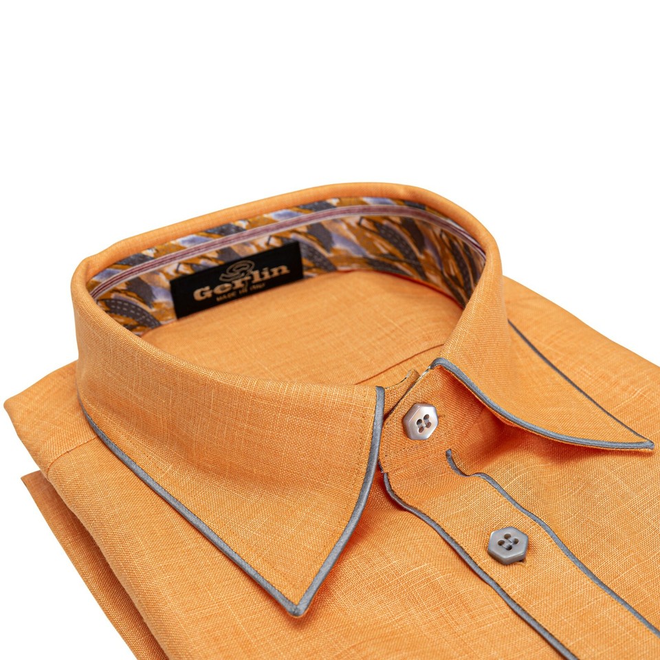 ITALIAN LUXURY 950$ GERLIN Shirt Short Sleeve Orange Linen + Silk | eBay