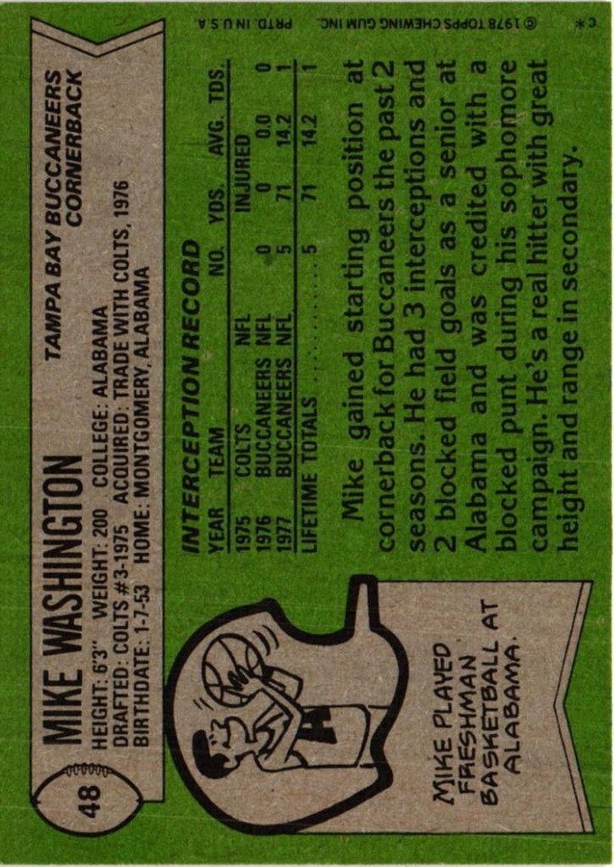 MIKE WASHINGTON 1978 Topps Football #48 FREE SHIP 50% OFF SALE ...