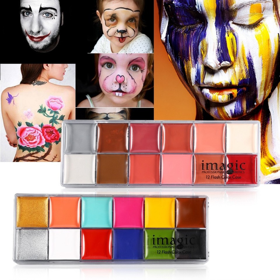 IMAGIC 12 Colors Face Body Flash Tattoo Oil Pigment Paint Makeup Tool 1 ...