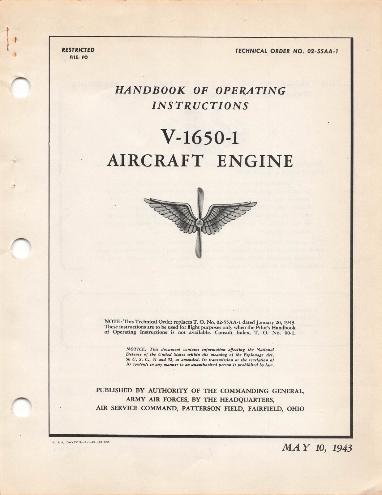 V-1650-1 1943 Packard V-12 Aircraft Engine Operating Inst's Flight ...