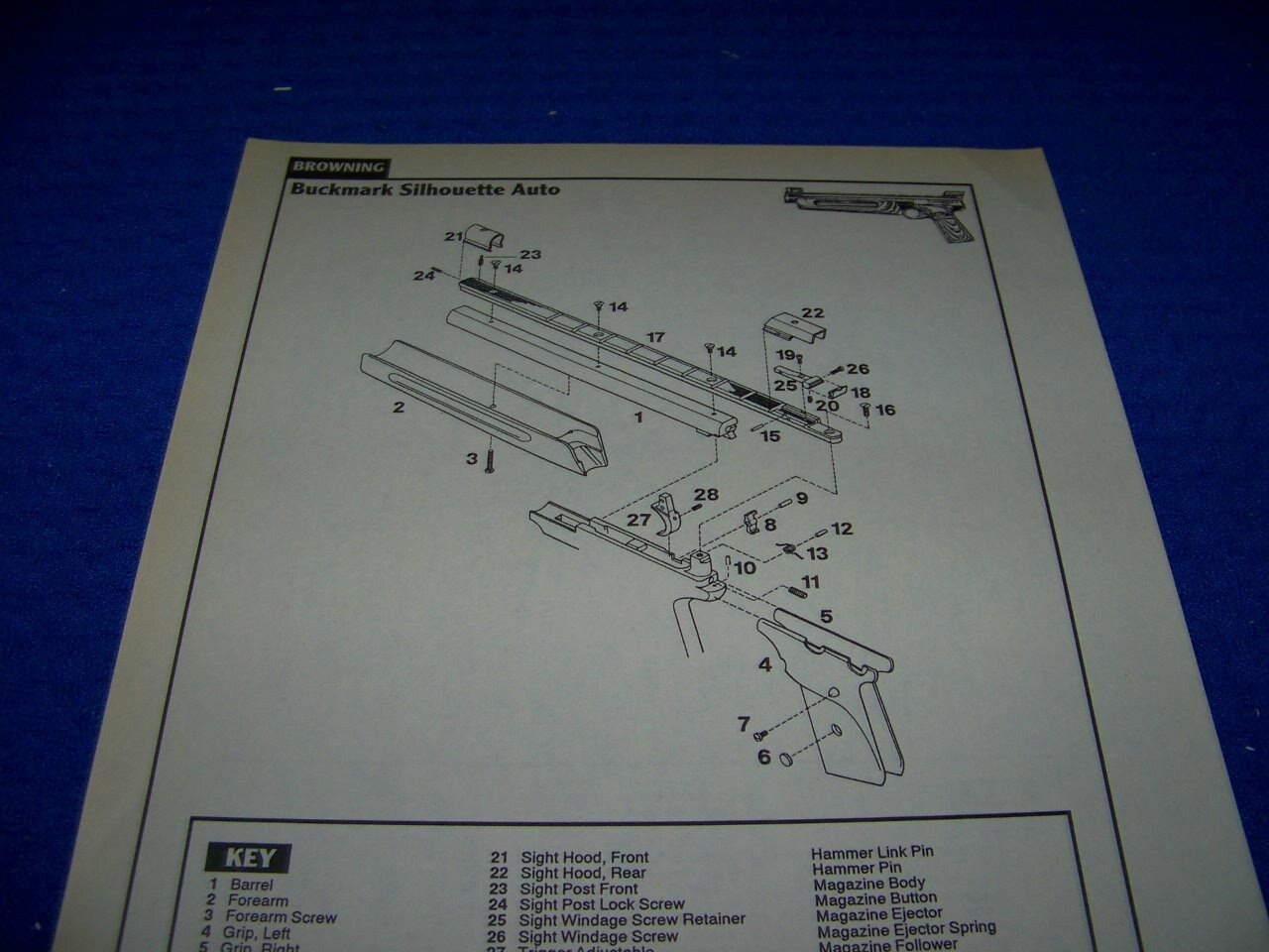 BROWNING BUCKMARK SILHOUETTE & BUCKMARK AUTO ..LEGEND/EXPLODED VIEW ...